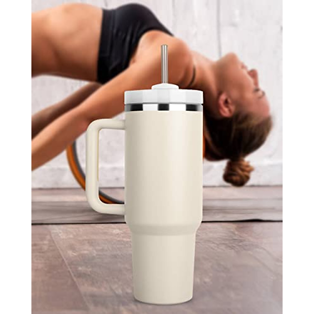 METRICCHIMP 40 oz Tumbler With Handle and Straw Lid Insulated Reusable Stainless Steel Water Bottle Travel Mug Iced Coffee Cup Travel Mug for Hot and Cold Beverages 40 oz Tumbler with Handle