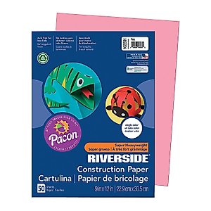 Fun Express Sunworks® Pink 9" x 12" Heavyweight Construction Paper - Art Supplies - Art Paper - 50 Pieces