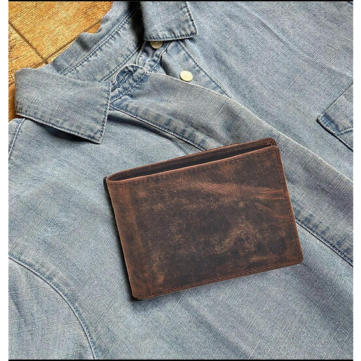 Real Leather Mens Bifold Wallet RFID Blocking Slim Minimalist Front Pocket - Thin & Stylish with ID Window in Gift Box (Crazy Horse, Cognac)