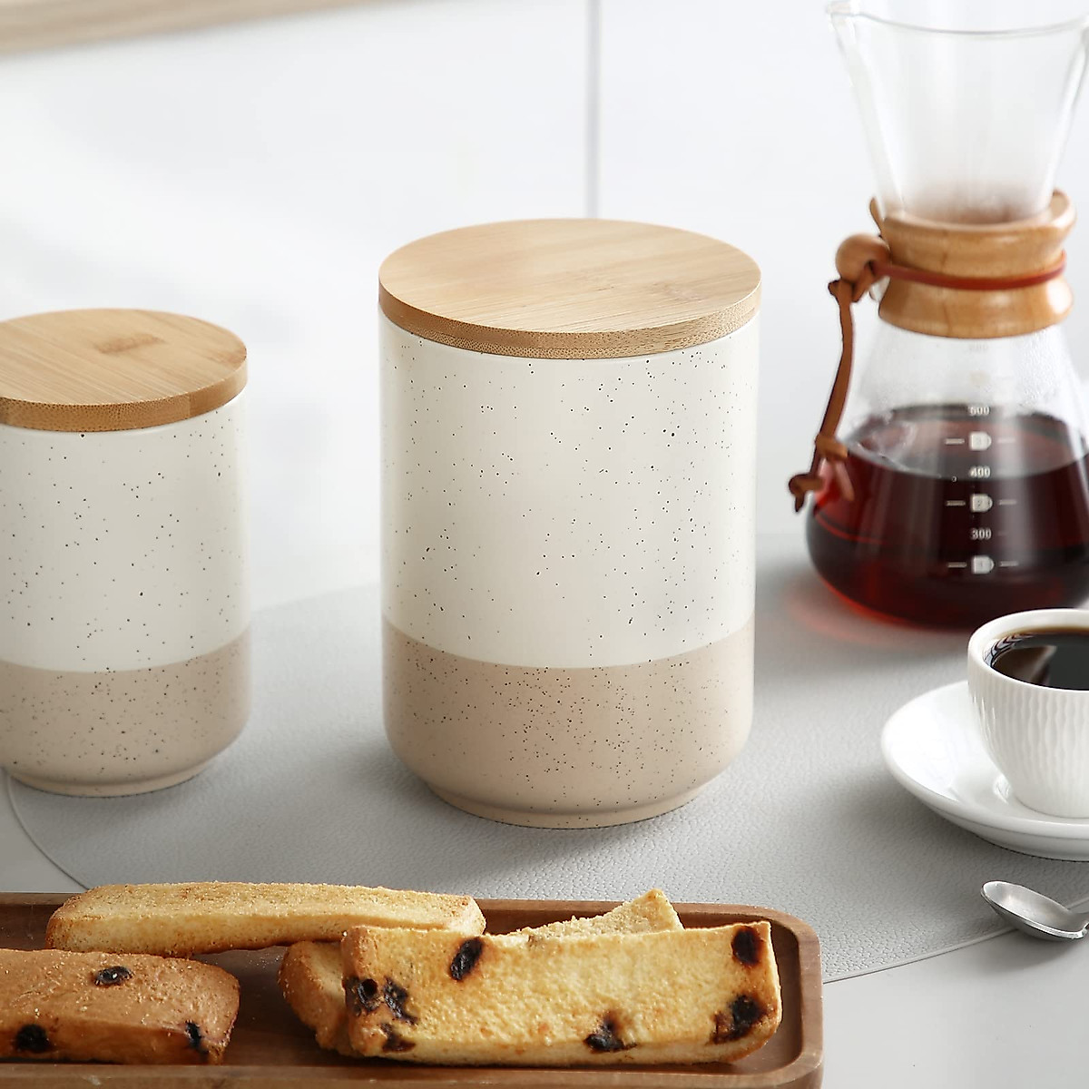 vancasso Sabine Coffee Storage Jar, 36 Oz Ceramic Kitchen Canister with Airtight Wood Lids, Coffee Container for Ground Coffee, Tea, Sugar, Nuts, Candy, Spices