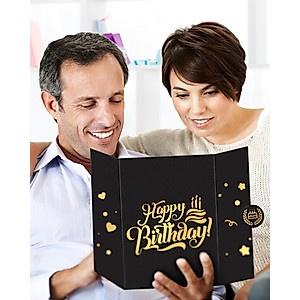 Pusunas Birthday Decorations, Happy Birthday Gifts for Men Women Him Her, 18" X 12" Large Creative Signature Guest Book Signing Birthday Card Board, Black Gold Anniversary Party Decorations