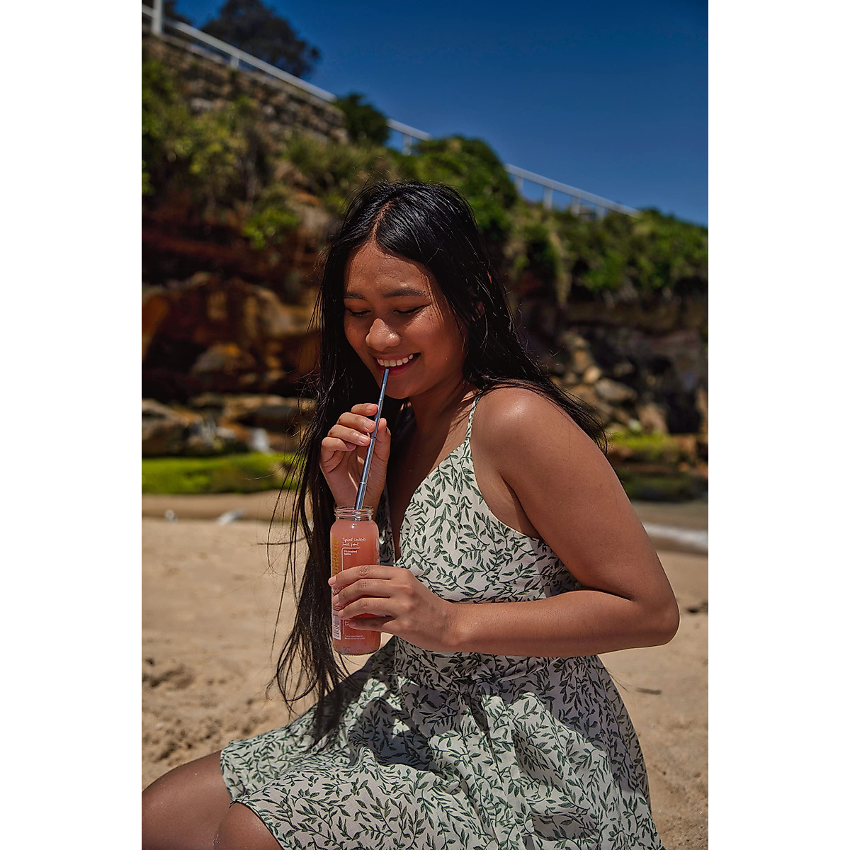 Outlery | Collapsible, Reusable Straw for Travel and Day Trips Stainless Steel Metal Straw with a Telescopic Portable Design Bundle with Portable & Reusable Stainless Steel (Raw Silver)