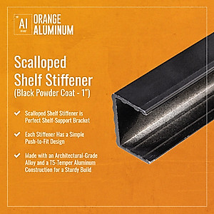 Scalloped Shelf Stiffener by Orange Aluminum, Rack, Cabinet, and Shelf Bracket, 48 Inches, for 1" Materials, Black Powder Coat