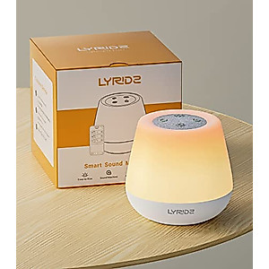 Lyridz Baby Sound Machine Night Light, White Noise Machine for Sleeping, Toddler Sleep Trainer with 24 Soothing Sounds, Time-to-Rise, Portable, 32 Lighting Effects DIY Colors, APP & Voice Control