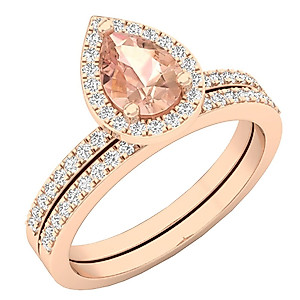 Dazzlingrock Collection 10K 7X5 MM Pear Morganite & Round Diamond Ladies Bridal Teardrop Engagement Ring Set, Rose Gold, Size 8.5