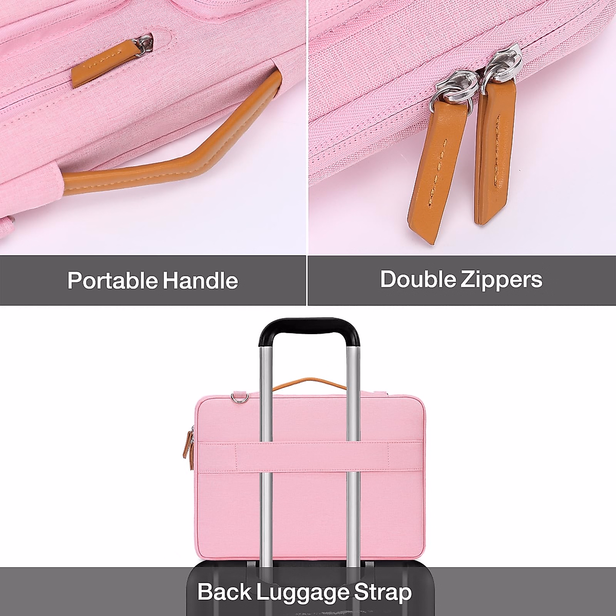 MOSISO 360 Protective Laptop Shoulder Bag,13-13.3 inch Computer Bags Compatible with MacBook, HP, Dell, Lenovo, Asus Notebook,Side Open Messenger Bag with 4 Zipper Pockets, Pink