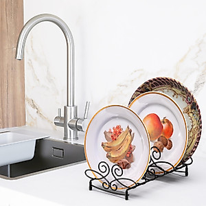 Simple Houseware Vertical Plate Stand Holder Dish Rack Dinnerware Organizer with Elegant Wire Design, 6-Compartment, Black