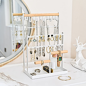ProCase Jewelry Organizer Stand Necklace Organizer Earring Holder, 6 Tier Jewelry Stand Necklace Holder with 15 Hooks, Jewelry Tower Display Rack Storage Tree for Bracelets Earrings Rings -White