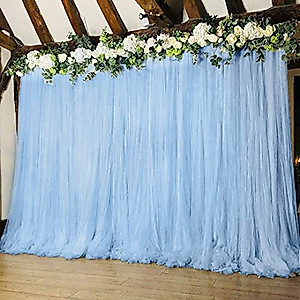Wedding Tulle Backdrop Curtains 5ftx7ft Baby Blue Stage Backdrop Fabric Dessert Table Background Photography Decorations
