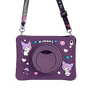 Compatible with iPad 9th/8th/7th Generation Case, iPad 10.2 Case 2021/2020/2019,360° Rotatable Kickstand Shock-Absorption Cute Cartoon with Pencil Slot case (Deep Purple)