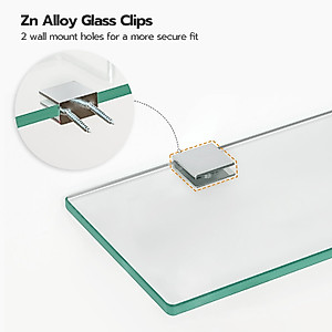 HOOBRO Glass Shelf for Bathroom, 19.7 Inch Bathroom Shelf Wall Mounted, Tempered Glass Shelf with Zn Alloy Brackets, Floating Shelf for Bathroom, Toilet, Room Decor, Silver SV06BJ01