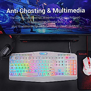 Redragon S101 Wired RGB Backlit Gaming Keyboard and Mouse, Gaming Mouse Pad, Gaming Headset Combo All in ONE PC Gamer Bundle for Windows PC – (White)