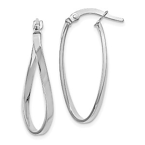 14K White Gold Oval Hoop Earrings