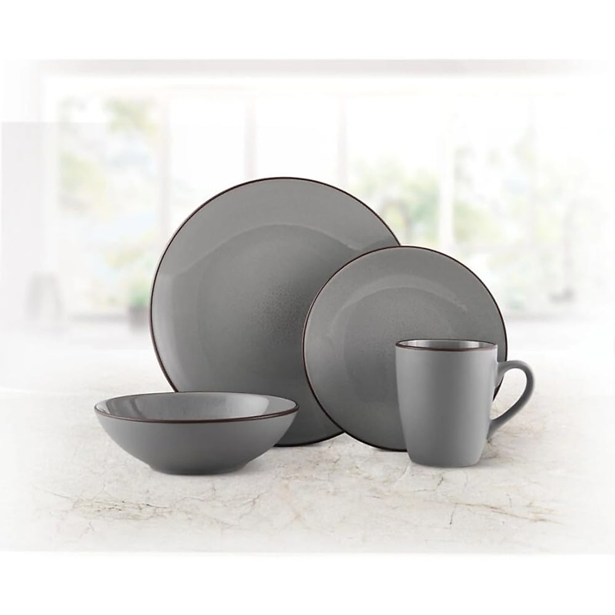 IHIPPO Dinnerware Set Gray 16-Piece Dinnerware Set Stoneware Dishes And Plates Sets Serving Dishes Sets Round Kitchen Dinnerware Set Round Stoneware Dinnerware Dish Set Dinnerware Sets Serive For 4 Pe
