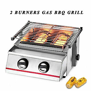 2 Burners Gas BBQ Grill, Stainless Steel Tabletop Smokeless Outdoor Barbecue Cooker Gas Grill Tabletop Grill Portable Grill for Kitchen, Camping, Outdoor, Tailgating, or Picnicking
