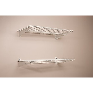 HyLoft 00630 48" x 24" Garage Wall Shelf Storage, White (Pack of 2) 777 Wall Shelf with Hanging Rod, 36" x 18" (2-Pack), White