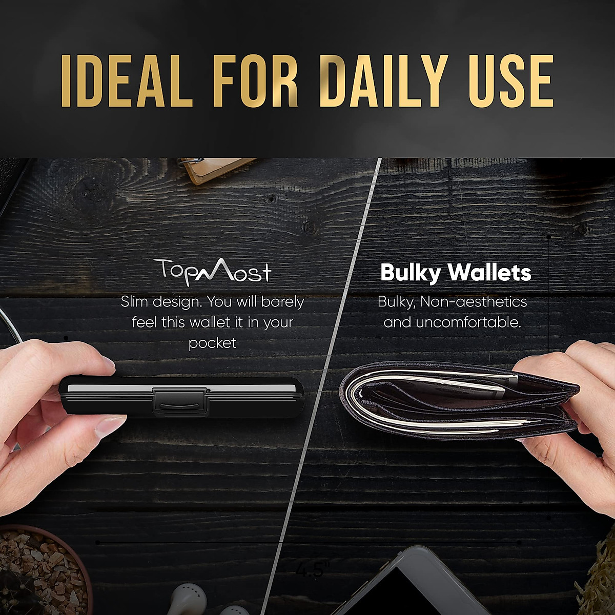 TopMost RFID-Blocking Aluminum Black Wallet Credit Cards Holder for men & women - Slots for 12 Cards And Bills