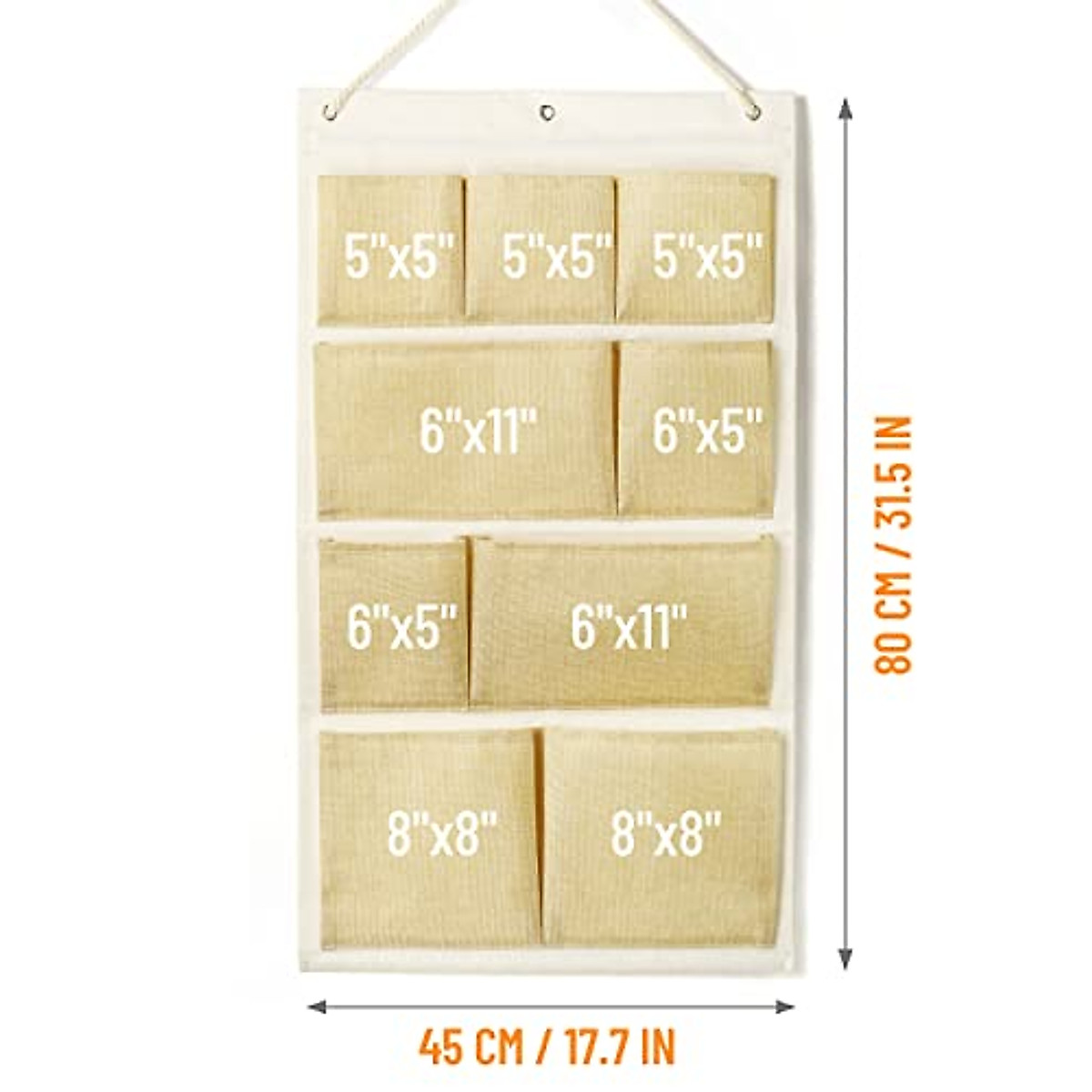 Over Door 4-Shelf Hanging Storage Bags Wall Mount Closet Organizer, 9 Pockets Linen Cotton Fabric Multi Functional Living Room Bedroom Bathroom File Magazine Waterproof Free Hooks Yellow