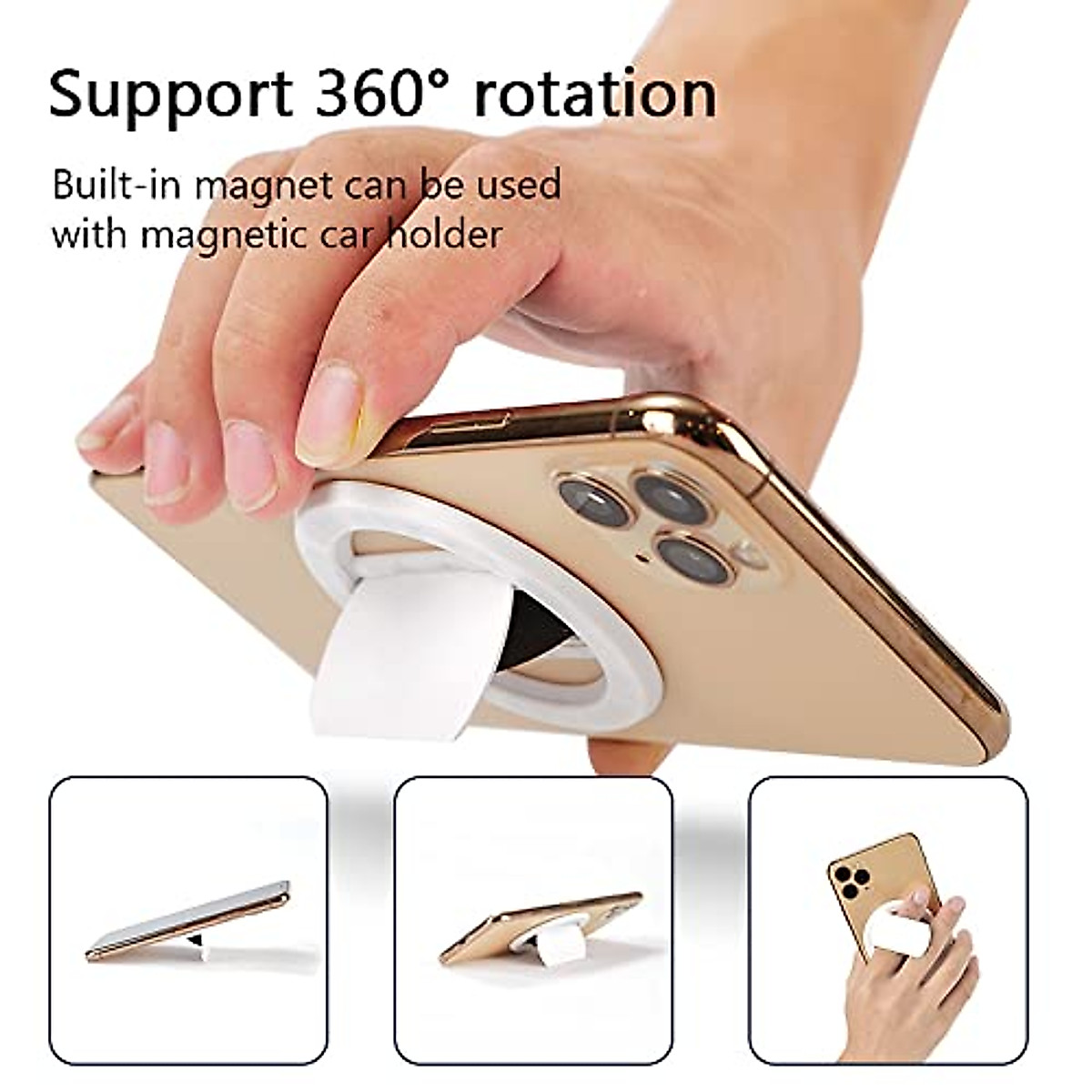 VOVIGGOL Snap Phone Grip Elastic Cell Phone Holder Strap for Hand, 360° Rotation Ultra-Thin Phone Ring Holder Finger Kickstand Loop Phone Stand Compatible with iPhone, Samsung etc (Black)