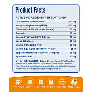 Joint Supplement For Dogs, Hip & Joint Health, Pain Relief, Mobility & Flexibility Support, Glucosamine, Chondroitin, MSM & Omega-3, Turmeric, Advanced Pet Vitamin (Chicken Flavor / 120 Chews)