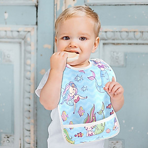 Emelivor Cartoon Mermaid Baby Bibs for Baby Boy Girl Feeding Bibs Waterproof Toddler Bibs for Boys Girls Toddlers Eating Feeding 1-3 Years, 2 Pack