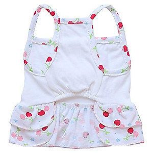 Pack of 2 Summer Pet Dress - Cute Bow Princess Dress Cherry & Flower Printed Puppy Dresses Dog Dress for Small Dogs Cats (XS)