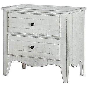 BOWERY HILL Modern 2 Drawer Solid Wood Nightstand in Weathered White Wash