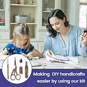 Vintage Embroidery Scissors Kit, Fancy Needlework Set with Crane Stork Shear, Antique Seam Ripper, European Style Thimbles, Needles for Sewing Knitting Cross Stitch Crochet Yarn Thread Cutting