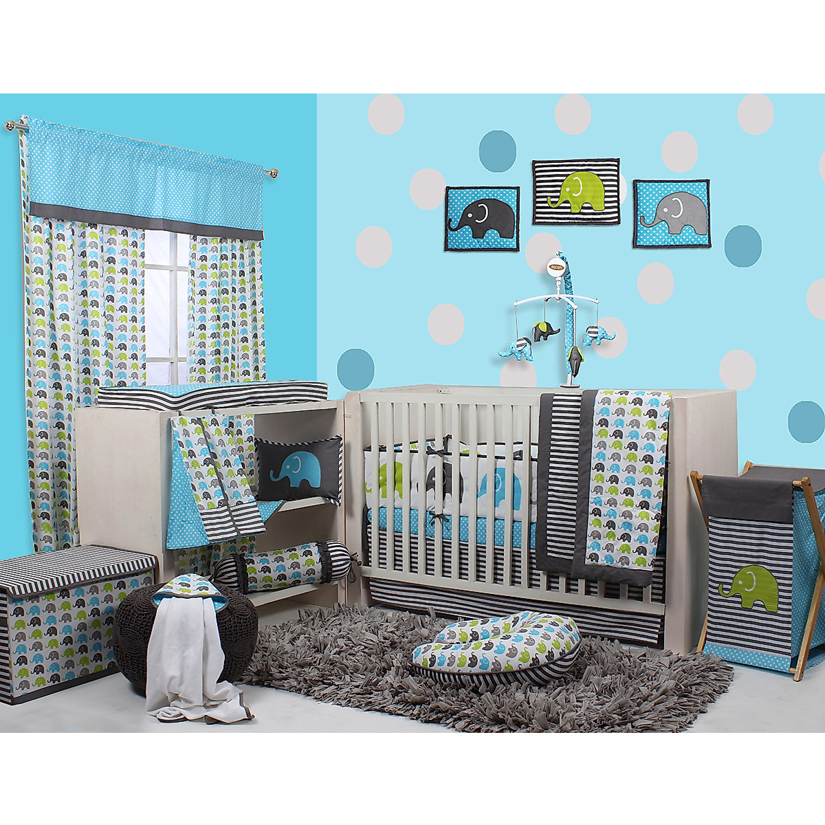 Bacati - Elephants Aqua/Lime/Grey Changing Pad Cover (Aqua/Lime/Grey)