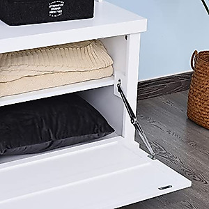 HOMCOM Hall Tree for Entryway, Coat Rack Shoe Bench with Bottom Storage, 4 Metal Double Hooks and 2 Shelves for Hallway, Living Room, White