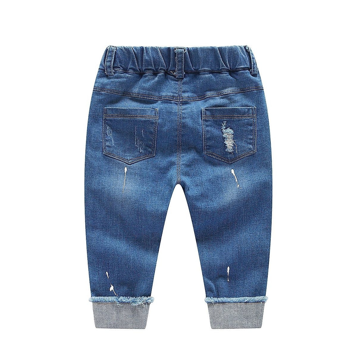 KIDSCOOL SPACE Baby Ripped Jean,Toddler Elastic Waist Distressed Denim Pants,Light Blue,12-18 Months