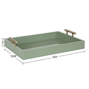 Kate and Laurel Lipton Decorative Modern Rectangular Tray, 16.5 x 12.25, Sage Green with Gold Handles, Chic Serving Tray for Storage, Organization, and Display