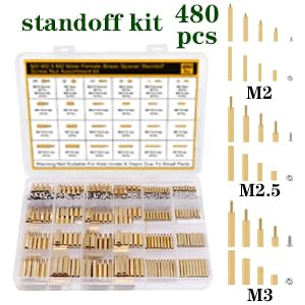 Csdtylh 480Pcs M2 M2.5 M3 Motherboard Standoffs&Screws&Nuts Kit, Hex Male-Female Brass Spacer Standoffs, Laptop Screws for DIY Computer Build, Electronic Projects, Raspberry Pi, Circuit Board etc.