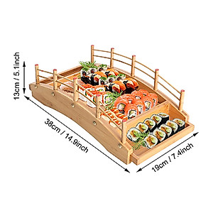 WINIAER Wooden Arch Bridge Sushi Boat Serving Tray, Sushi Bridge Serving Plate Sushi Tray Serving Boat Plate Food Platter for Restaurant or Home (38 x 19 x 13cm / 14.9 x 7.4 x 5.1inch)