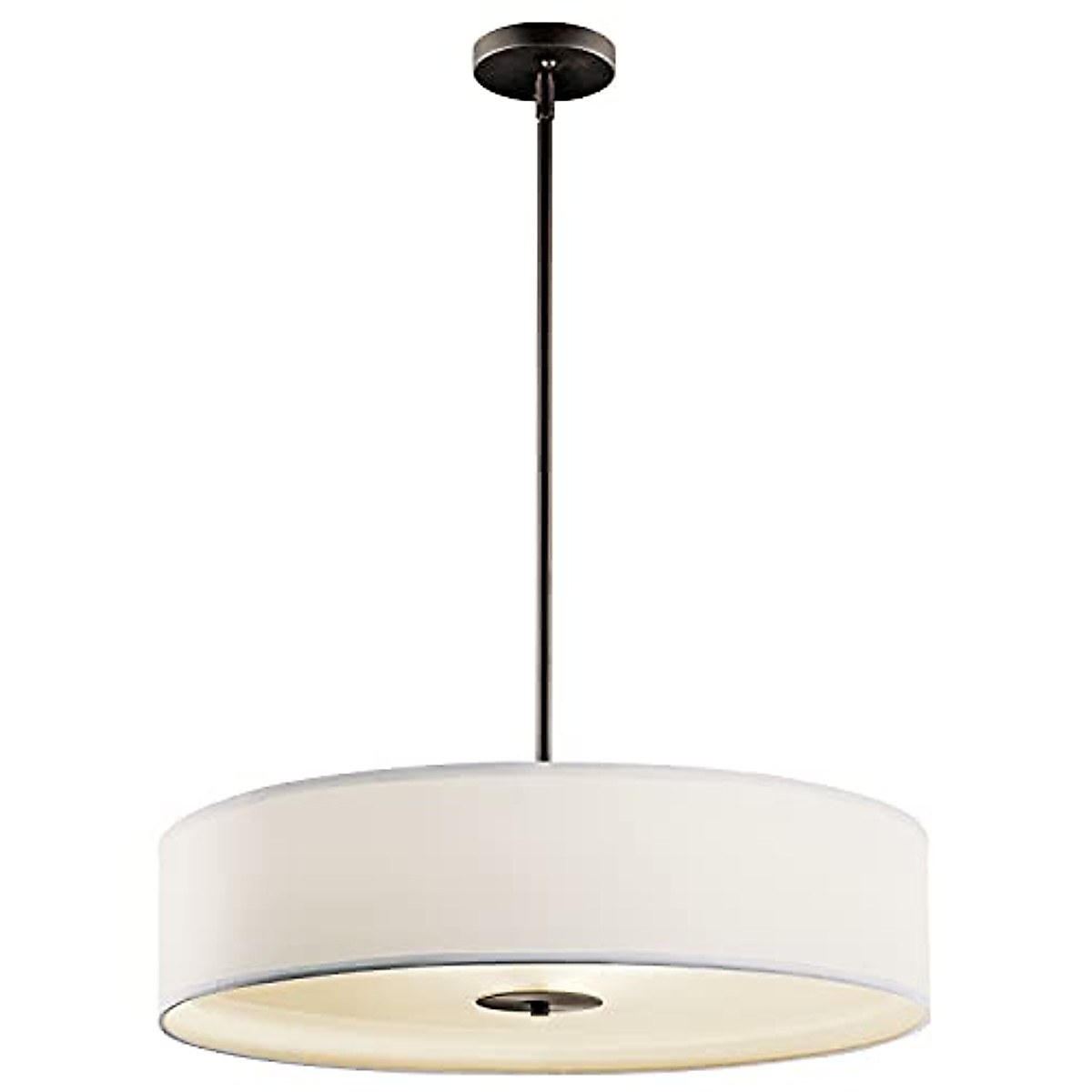 Kichler Convertible 24" 3-Light Pendant and Semi Flush Mount Fixture in Olde Bronze, Traditional Ceiling Light with White Microfiber Shade for Kitchen, Bedroom, or Hallway, (24" W, 6" H), 42122OZ