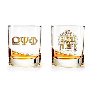 Bad Bananas BBGreek Omega Psi Phi Official Vendor - Set of 2 11oz Drinking Rocks Glasses - Sons of Blood and Thunder - Fraternity Paraphernalia
