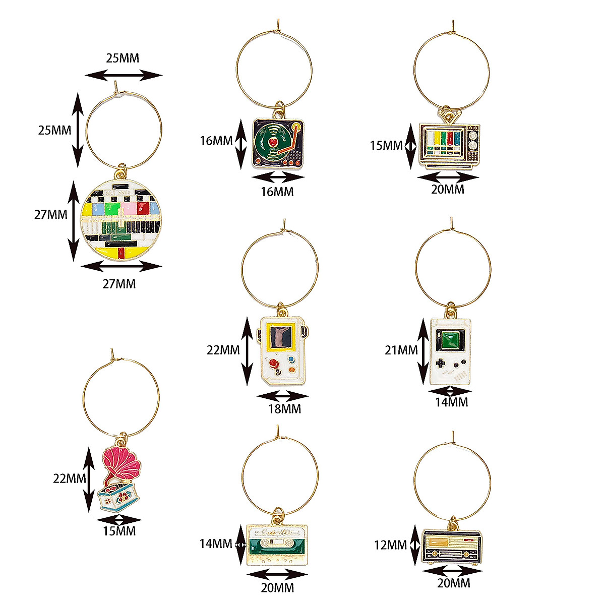 LeYeLuo Wine Charms for Stem Glasses,Holiday Themed Wine Charms for Family Friends Party.(80's vintage Themed Set of 8)