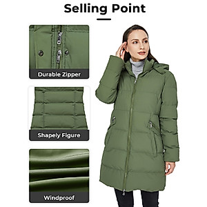WenVen Women's Winter Long Parka Coat Thicken Outwear Puffer Full-Zip Jacket (Army green,L)