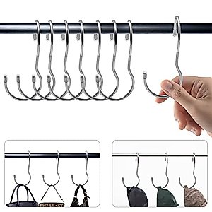 8 Pack Purse Hooks for Closet, S-Shape Metal Purse Hanger Double Hanger Hooks for Cloest Rod, Hangbag Belt Purse Hanging Storage