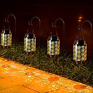 2 Pack Solar Lanterns Outdoor Hanging Retro Metal Landscape Lighting for Patio Yard Pathway Decorative, Crafted Garden Solar Lights Decor Indoor Long Lasting Performance Hollowed Out Pattern