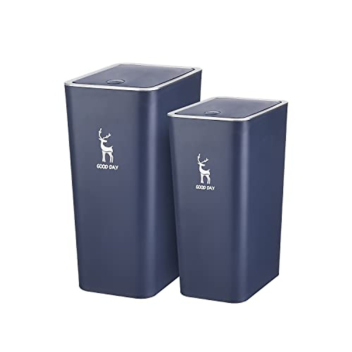 Trash Can, Plastic Garbage Can with Press Lid, 2 Pack Waste Basket for Bathroom, Kitchen, Bedroom, Garbage Bin with Push Button, Commercial Trash Bin for Office,2Gallon &3 Gallon (Navy Blue)
