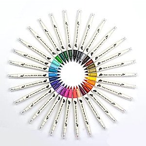 Pentel Brush Sign Pen Dual 30 Colors Set Fibre-Tip Pens with Two Flexible Writing Tips, Water-Based Ink, Assorted, (30 Pack)