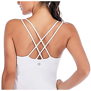 RUNNING GIRL Yoga Tank Tops for Women Built in Shelf Bra B/C Cups Strappy Back Activewear Workout Compression Tops(BX2288 White.M)