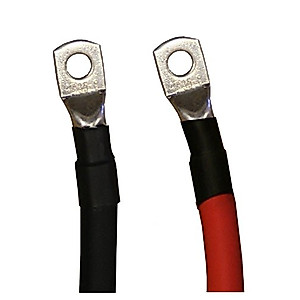 2 AWG Gauge Red + Black Pure Copper Battery Inverter Cables Solar, RV, Car, Boat 12 in 5/16 in Lugs