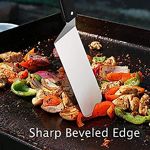 Metal Griddle Spatula, HaSteeL Stainless Steel Long Spatula with Riveted Handle, Heavy Duty Perforated & Solid Spatula Burger Turner for Teppanyaki BBQ Flat Top Grilling Cooking, Dishwasher Safe