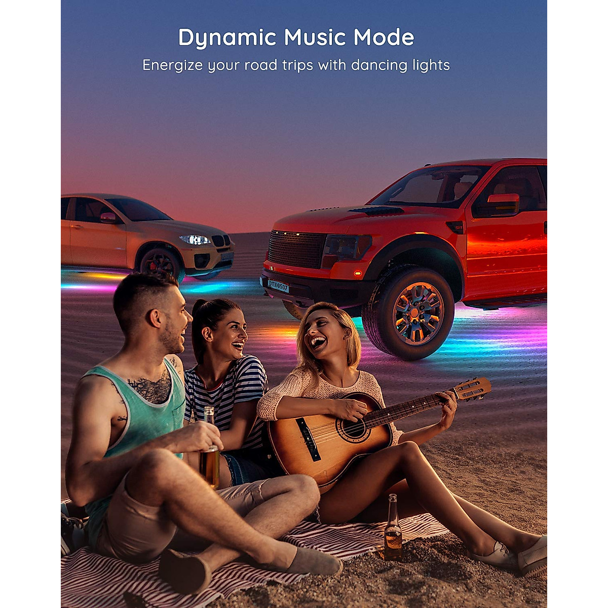 Govee Underglow Car Lights, 4 pcs RGBIC Smart LED Lights with 16 Million Colors and 10 Scene Modes with App Control, 2 Music Modes for Cars, SUVs, Trucks, DC 12-24V