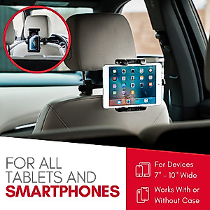Macally Tablet Holder for Car Headrest - Adjustable iPad Headrest Mount for Car - Super Secure Car iPad Holder Backseat Kids - Fits All 4.7-12.9" Back Seat Devices (iPad Pro/Air/Mini, Nintendo Switch)