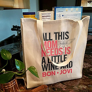 GRAPHICS & MORE Bon Jovi Mom Needs Wine and Jovi Grocery Travel Reusable Tote Bag