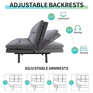 MUUEGM Memory Foam Futon Sofa Bed, Futon with Adjustable Backrests Armrests and Convertible, Modern Design Futon Couch for Living Room, Apartment, Office, Small Room, 71" Daybed Dark Gray