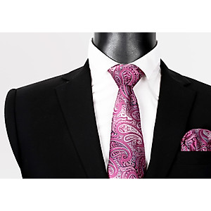 Alizeal Paisley Men's Tie and Pocket Square Sets (59" Length x 3.5" Width, Rose Pink)